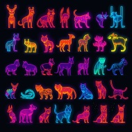 A sprite sheet of neon zoo animals | Unreal Images | Explore a universe ...