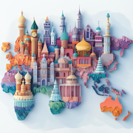 Illustrated World Map with Iconic Landmarks | Unreal Images - Free AI ...