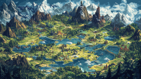 Pixel Art Fantasy World with Mountains and Lakes | Unreal Images - Free ...